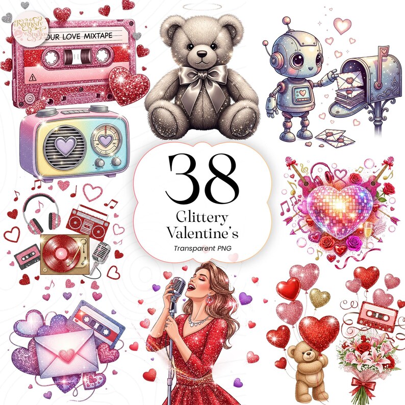 Glittery Valentine PNG Clipart Sparkly Heart Love Elements Valentine’s ...