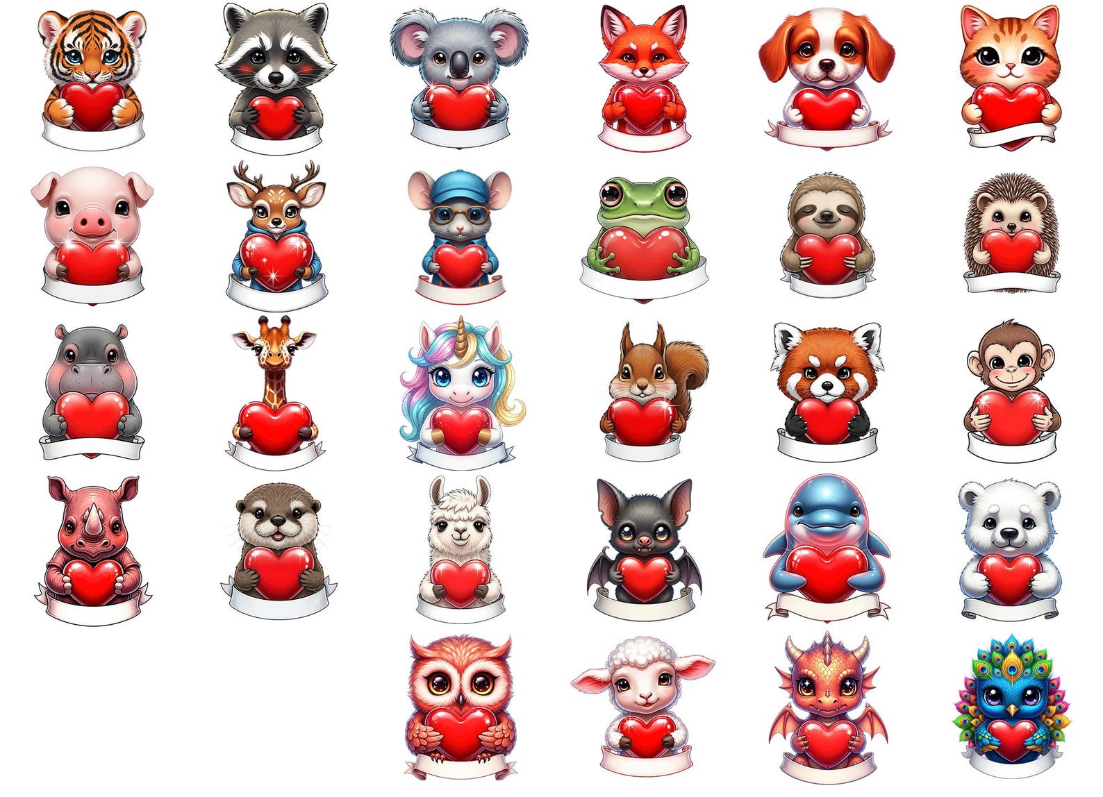 Valentine Animal PNG Clipart Cute Red Heart Banner Valentine’s Day Kids ...