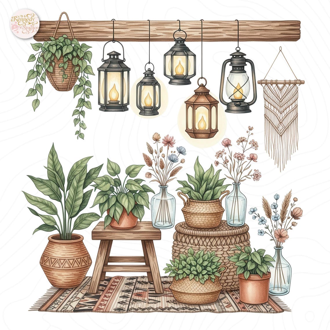 Boho Spring Floral PNG Clipart Soft Watercolor Flowers Spring ...