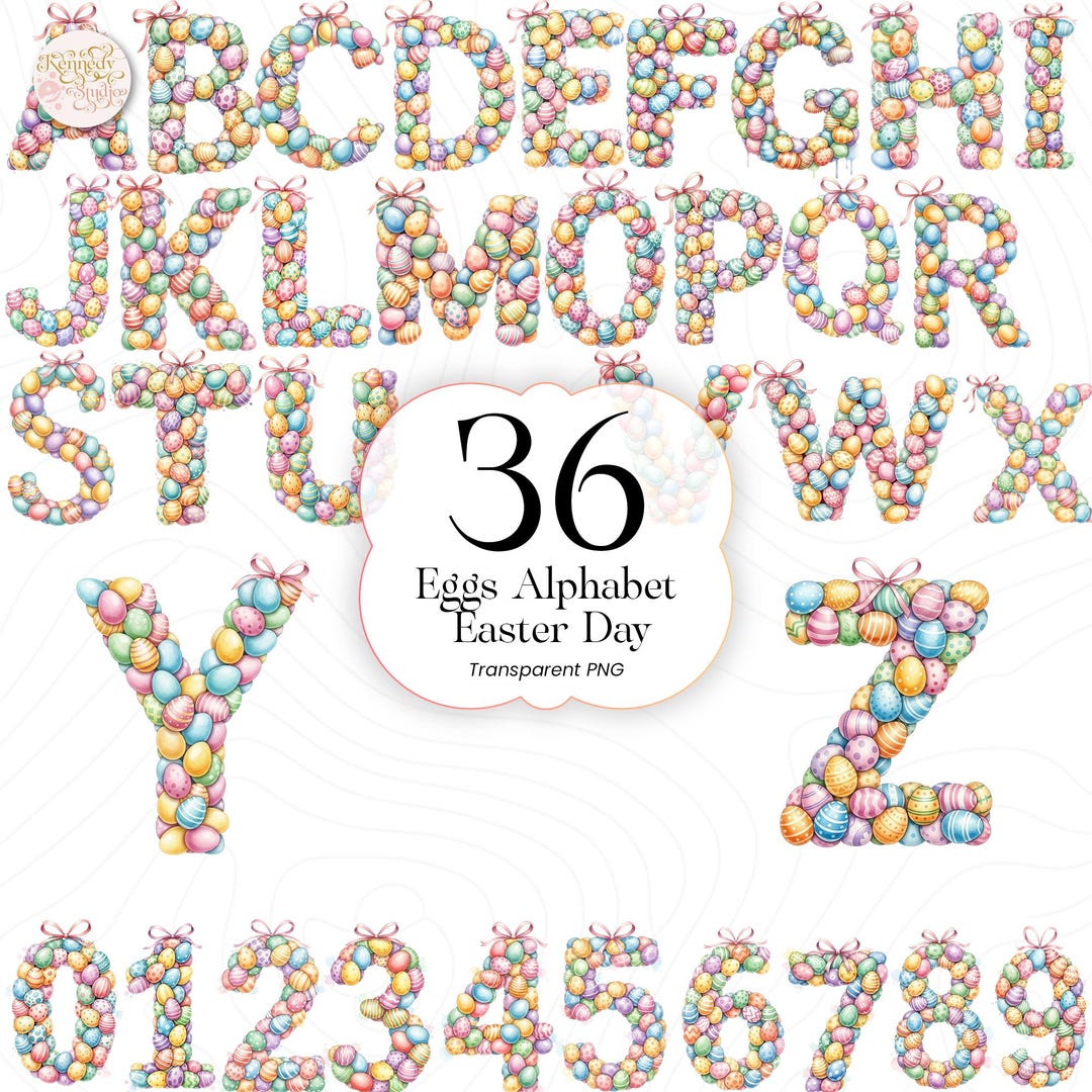 Easter Eggs Alphabet PNG Clipart Bundle A-Z, Cute Pastel Easter Day ...