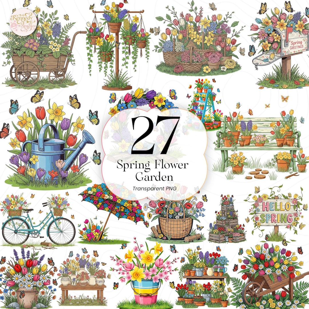 Spring Flower Garden PNG Clipart Watercolor Floral Spring Digital ...