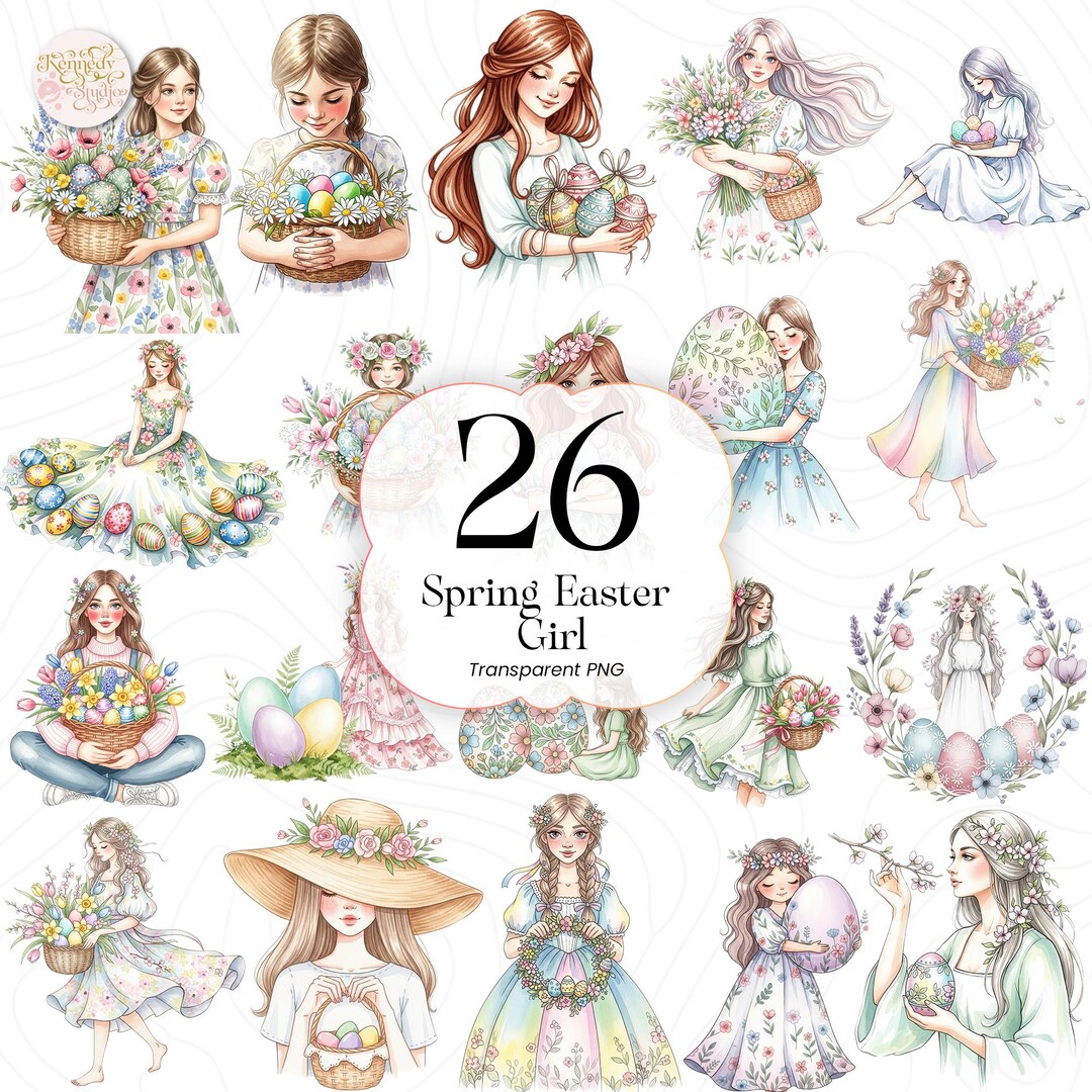 Spring Easter Girl PNG Clipart Cute Pastel Bunny Outfit Easter Spring ...