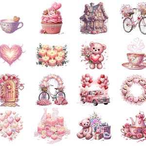 Pink Pastel Valentine PNG Clipart Bundle Cute Hearts Love Illustration ...
