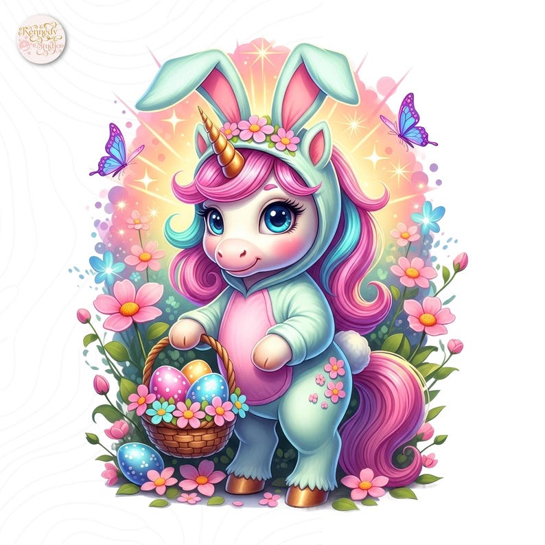 Easter Unicorn Clipart Bundle PNG, Pastel Spring Unicorns, Easter Egg ...