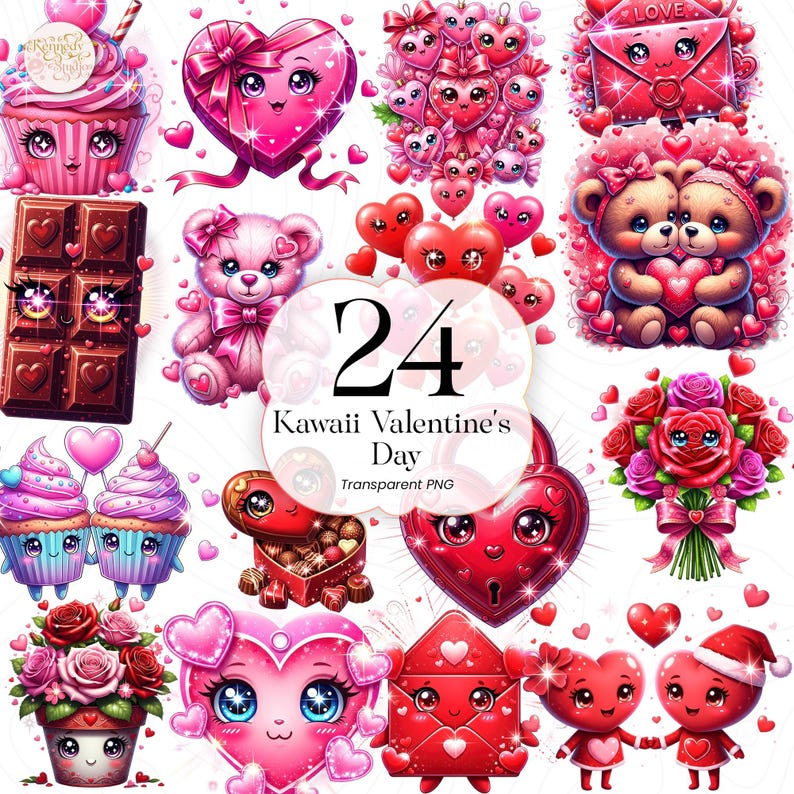 Kawaii Valentine Love PNG Clipart – Cute Hearts Illustration ...