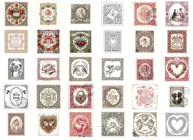 Victorian Valentine Postage Stamps PNG Clipart Vintage Love Ephemera ...