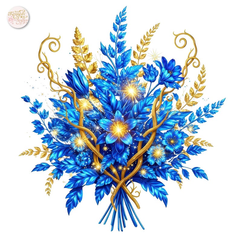 Royal Blue Floral Clipart PNG, Watercolor Gold Navy Flowers, Wedding ...