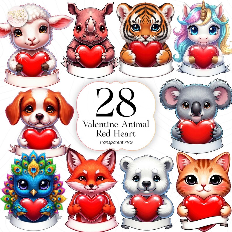 Valentine Animal PNG Clipart Cute Red Heart Banner Valentine’s Day Kids ...