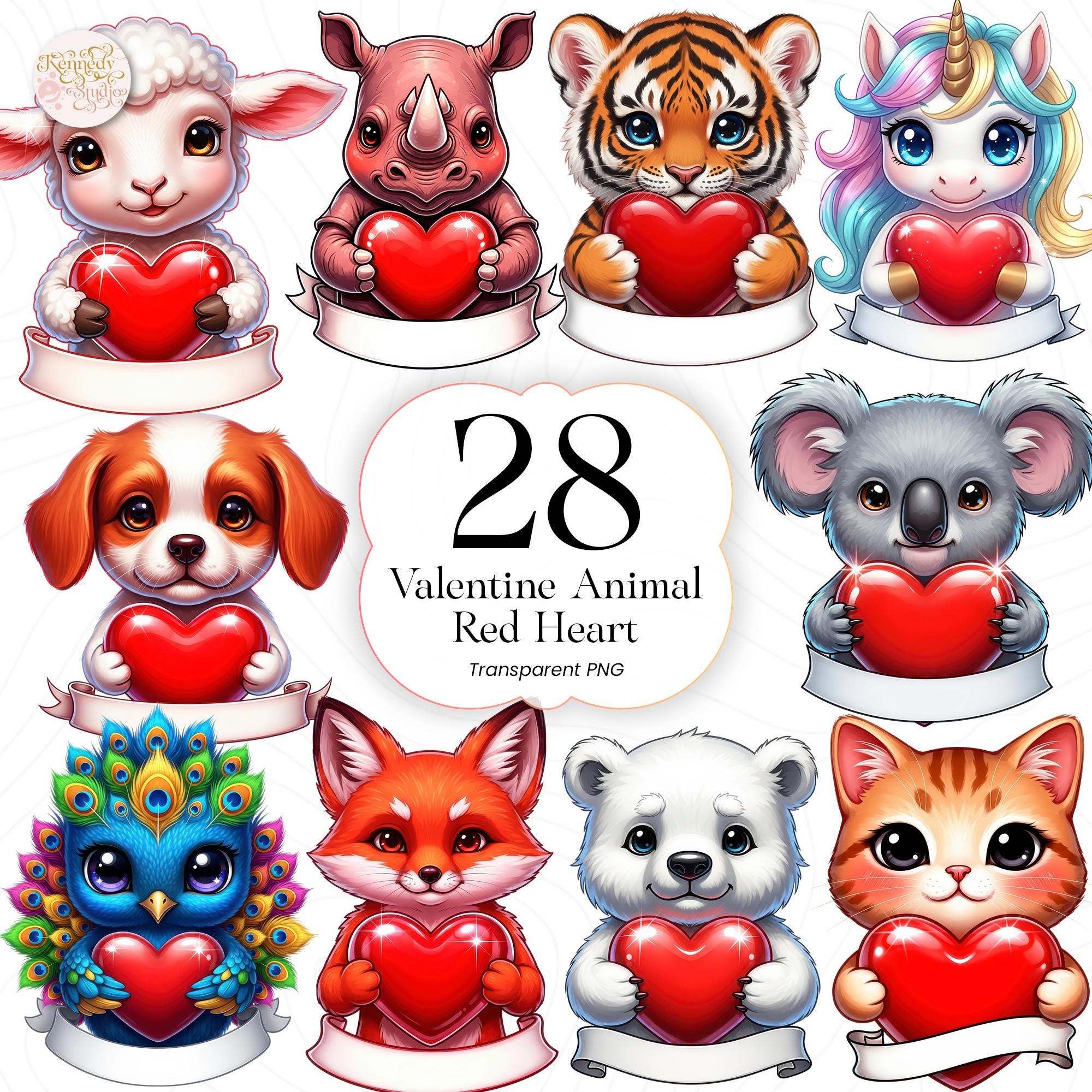 Valentine Animal PNG Clipart Cute Red Heart Banner Valentine’s Day Kids ...