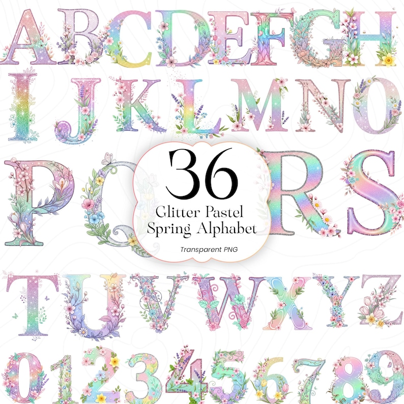 Pastel Glitter Spring Alphabet PNG, Sparkle Easter Letters Clipart ...