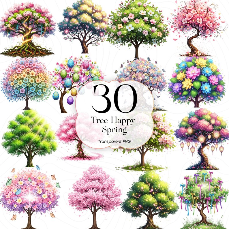 Happy Spring Tree Clipart - Pink Floral Blossom PNG - Whimsical Garden ...