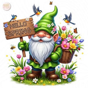 Hello Spring Gnomes PNG Clipart Bundle – Cute Floral Spring Gnome ...