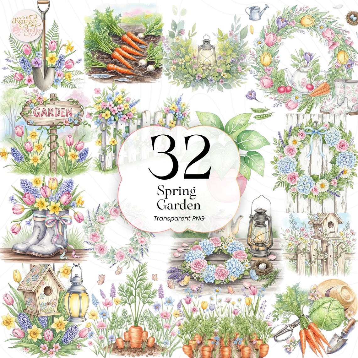 Spring Garden PNG Clipart Watercolor Floral Elements Spring Theme ...