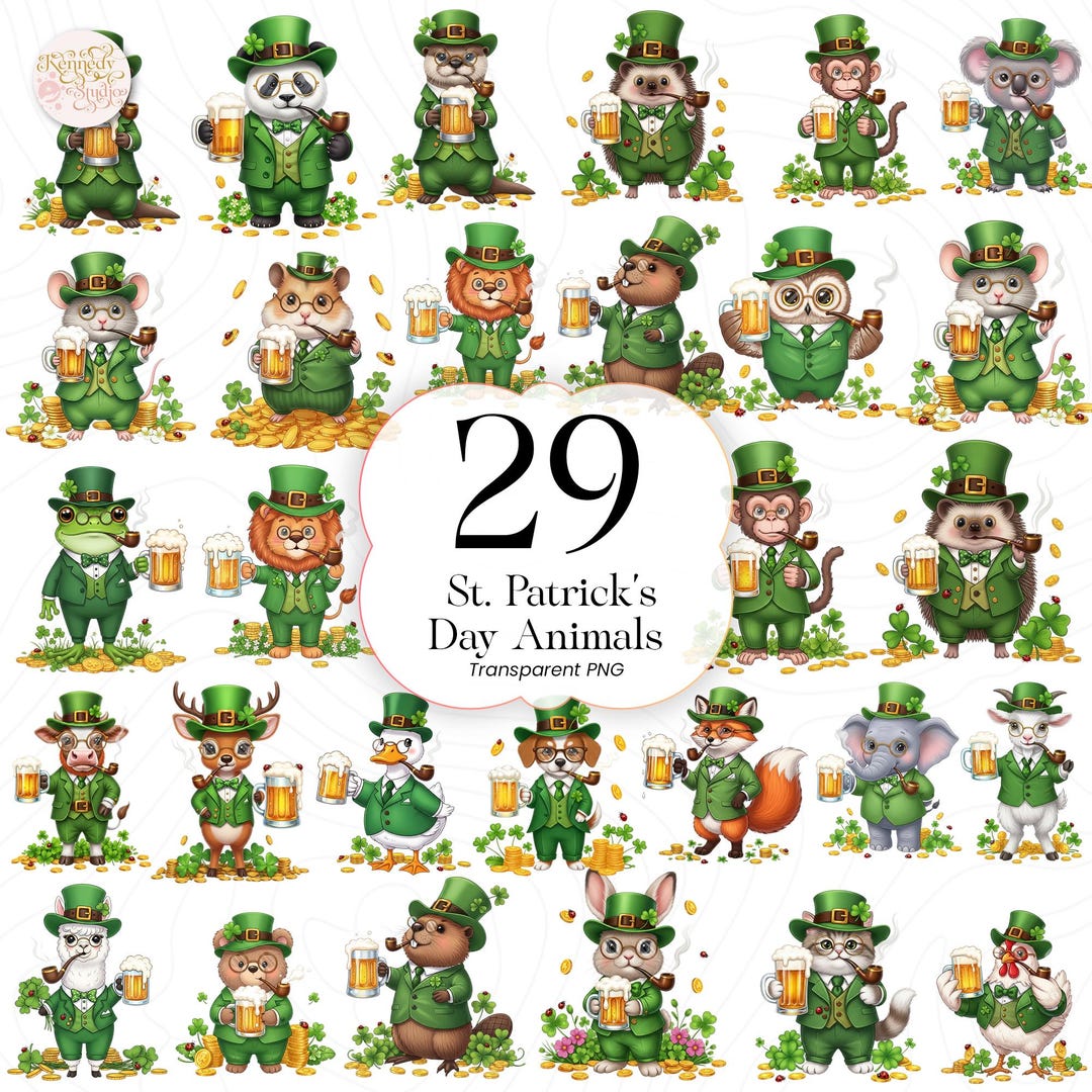 St Patrick’s Day Animals PNG Clipart Bundle – Cute Watercolor Irish ...