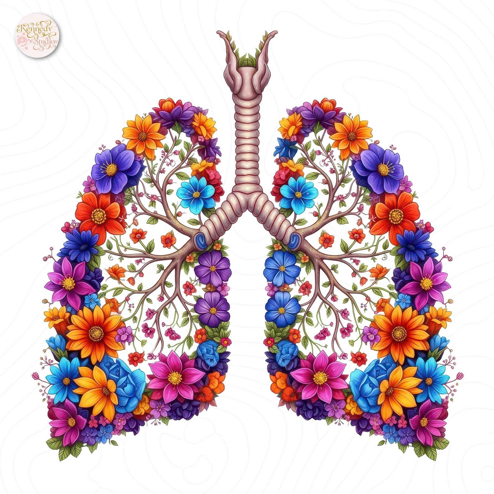 Floral Anatomical Lungs PNG Clipart, Watercolor Botanical Respiratory ...