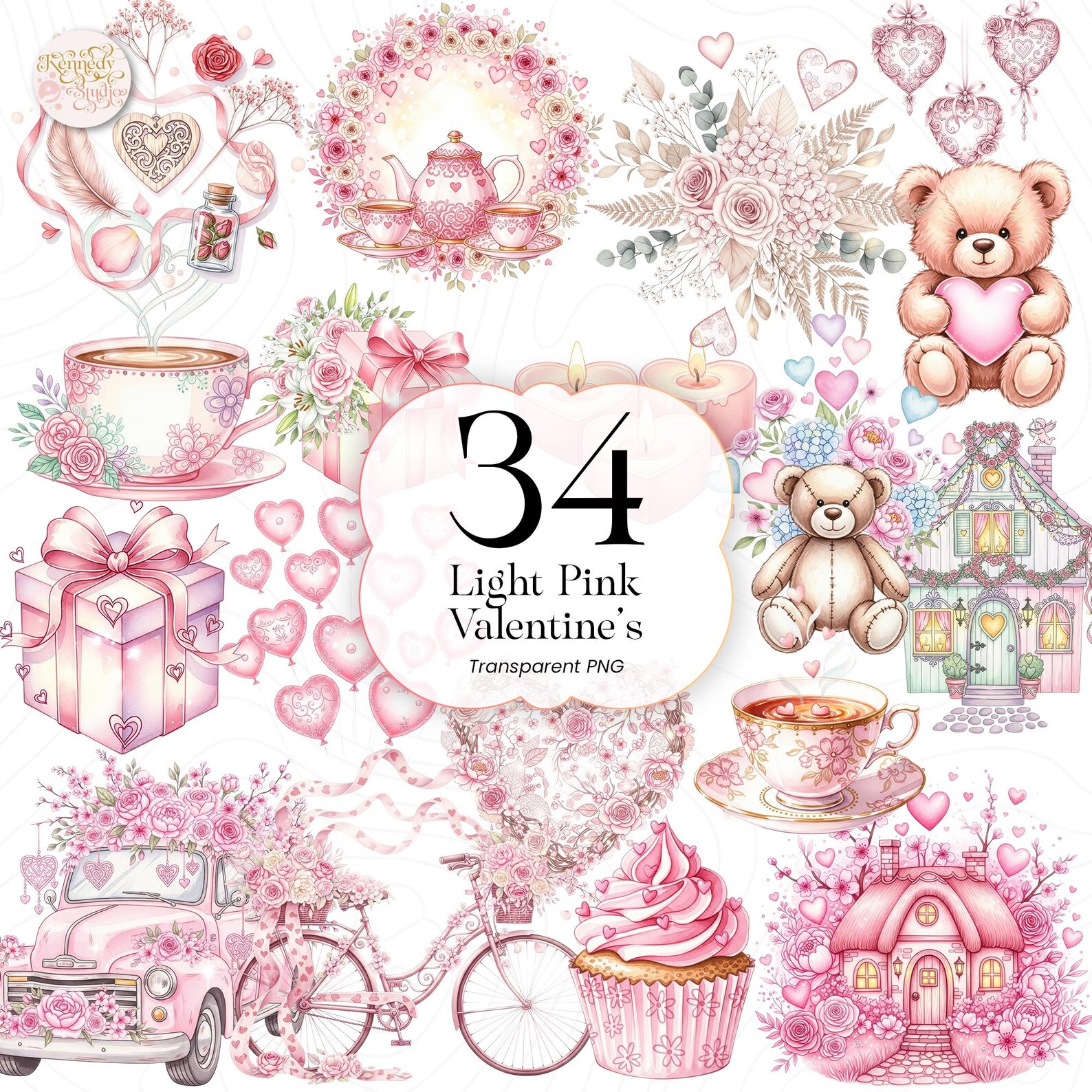 Light Pink Valentine PNG Clipart Cute Heart Love Elements Valentine’s ...