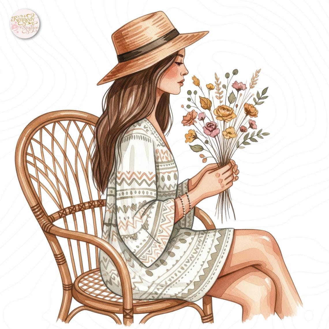 Boho Spring Floral PNG Clipart Soft Watercolor Flowers Spring ...