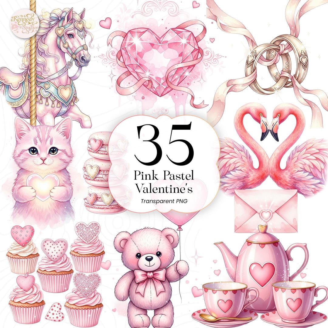 Pink Pastel Valentine PNG Clipart Set Cute Romantic Illustration for ...