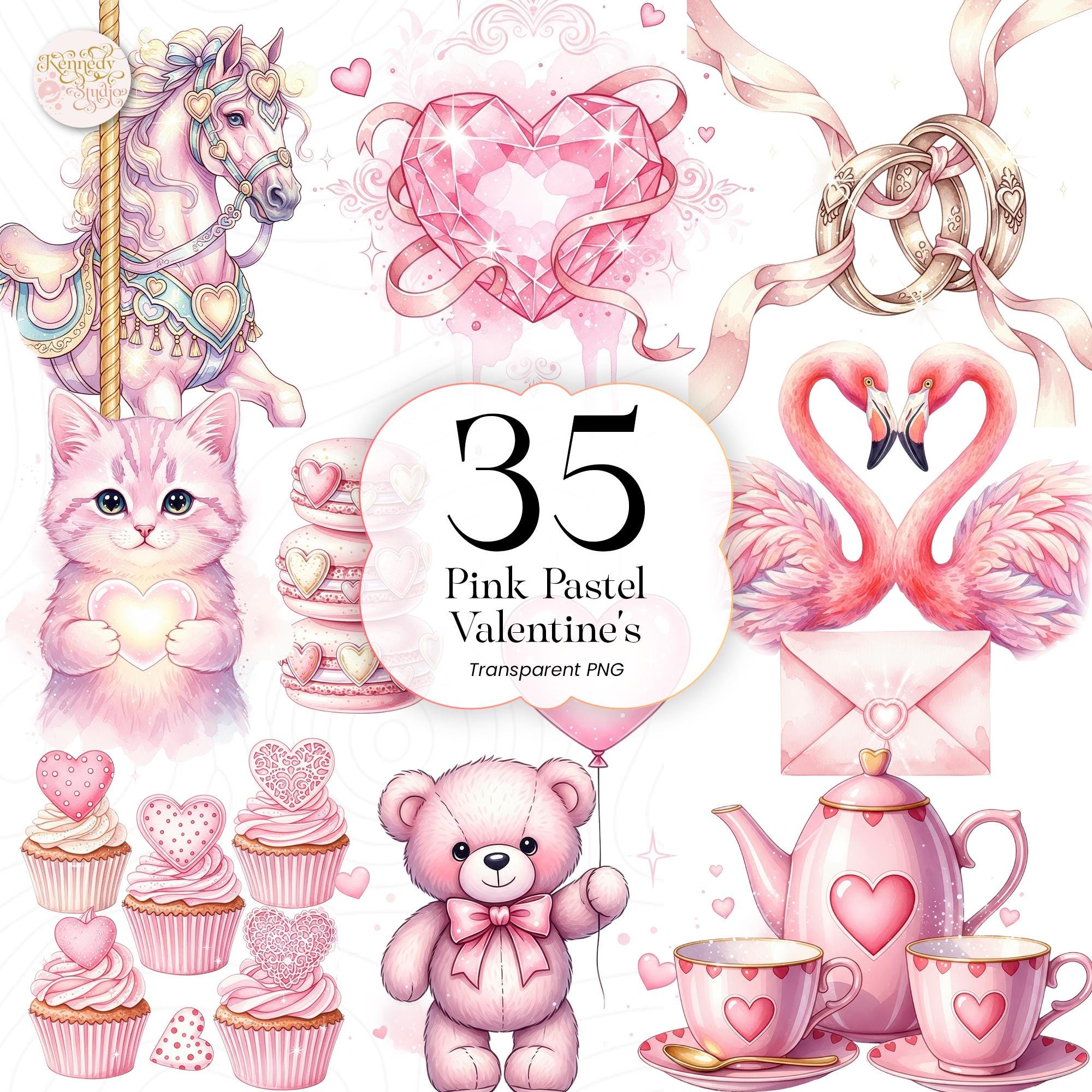 Pink Pastel Valentine PNG Clipart Set Cute Romantic Illustration for ...