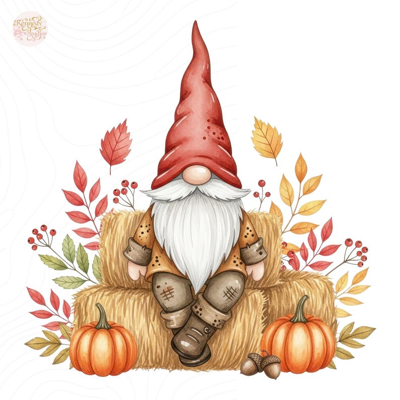 Fall Gnome Clipart PNG Bundle, Watercolor Autumn Pumpkin Thanksgiving ...