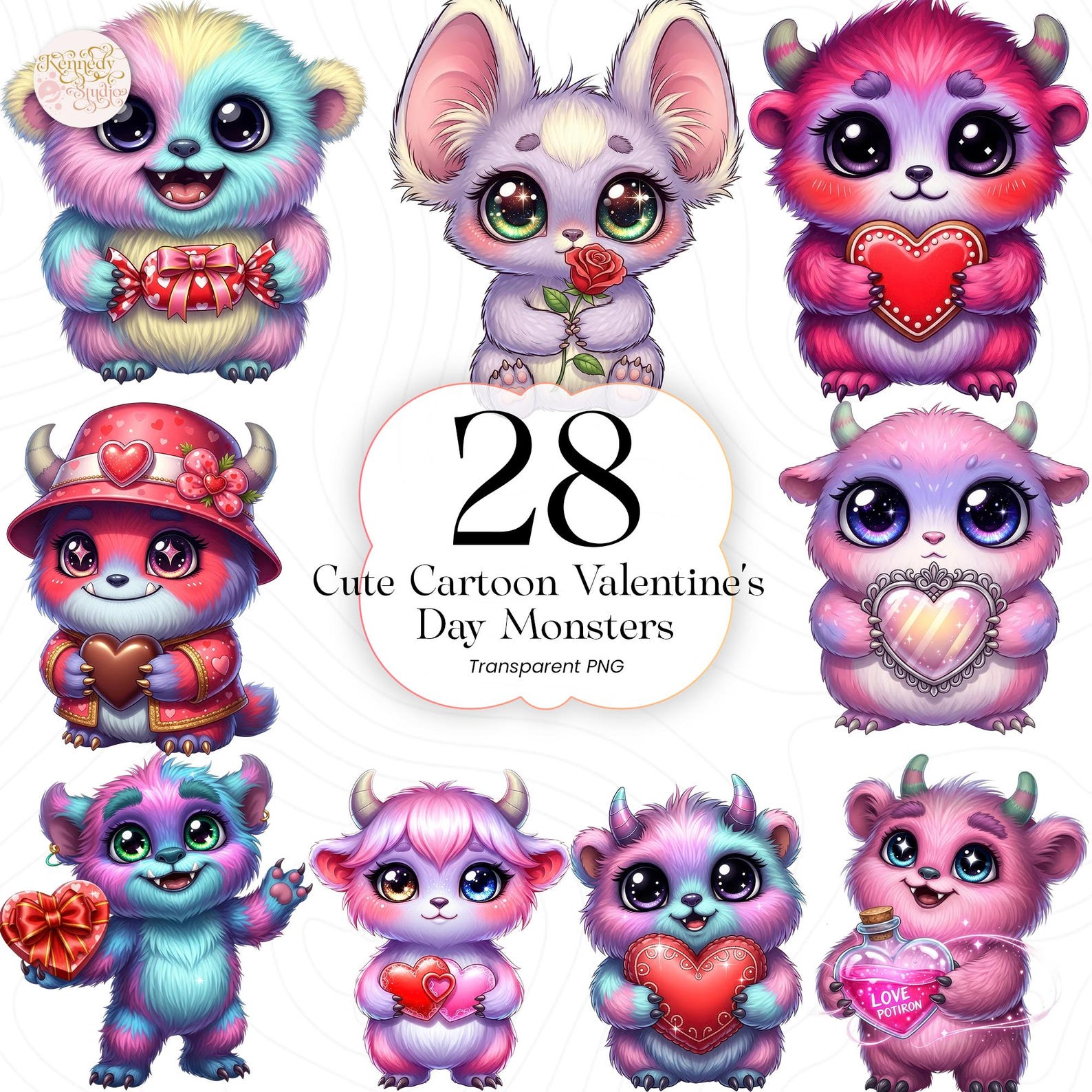 Cute Valentine Monster PNG Clipart – Cartoon Love Monsters, Valentine’s ...