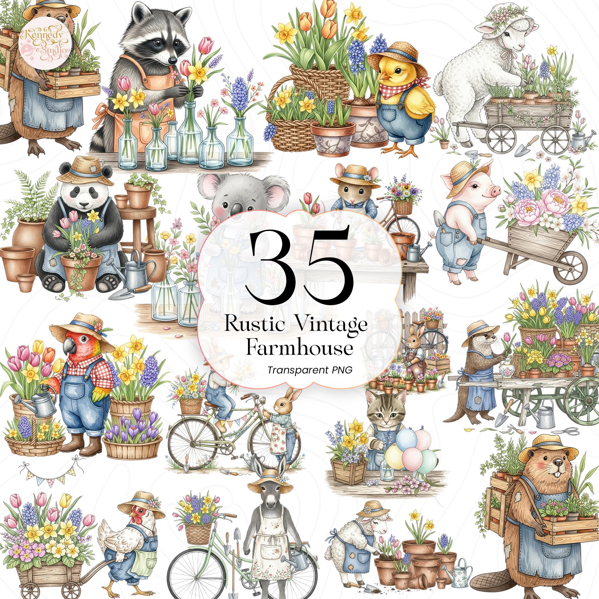 Rustic Vintage Farmhouse PNG Clipart Bundle Country Floral Decor DIY ...
