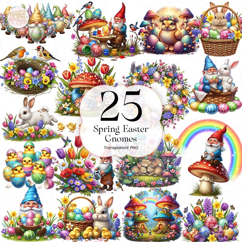 Spring Easter Gnomes PNG Clipart Bundle Cute Watercolor Easter Designs ...