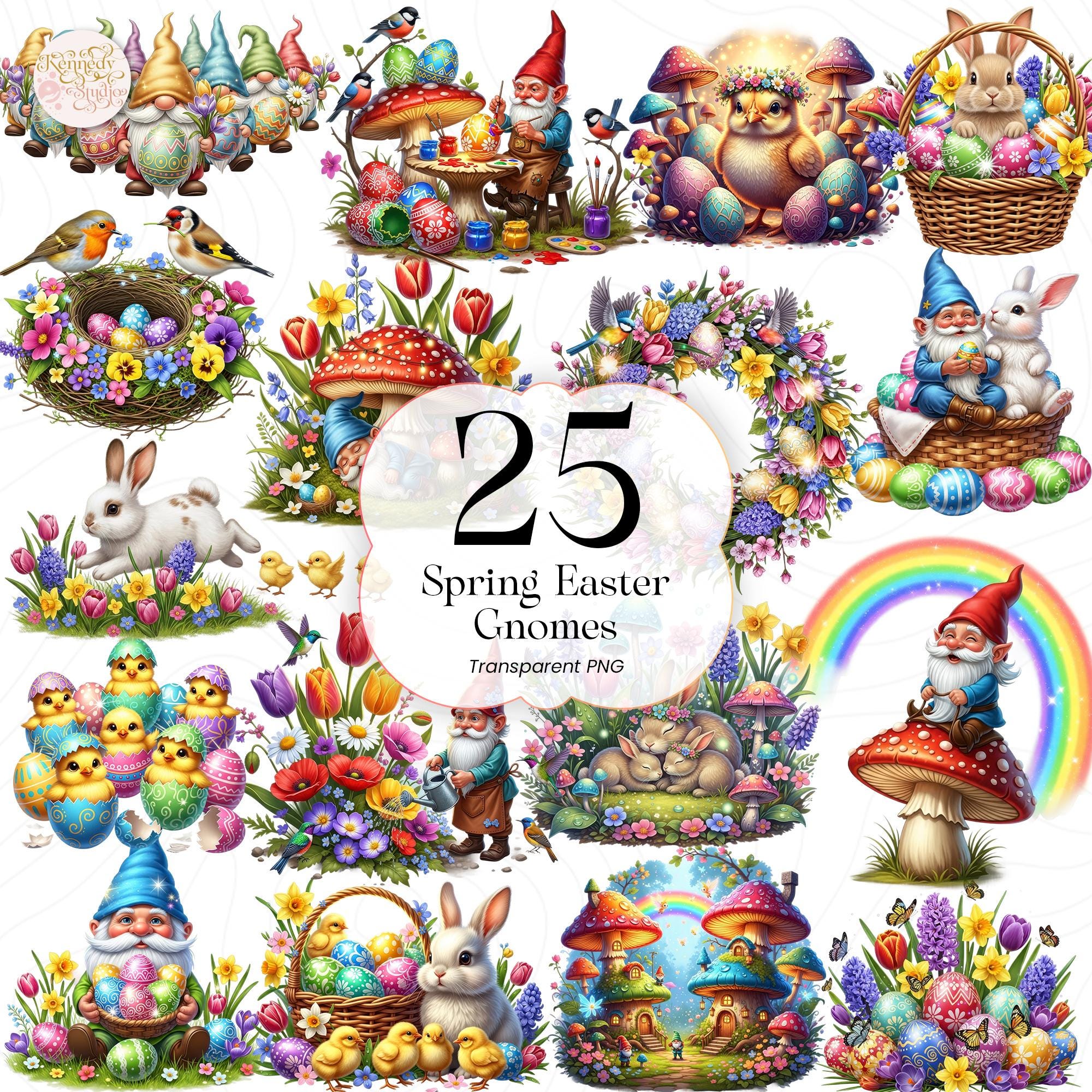 Spring Easter Gnomes PNG Clipart Bundle Cute Watercolor Easter Designs ...
