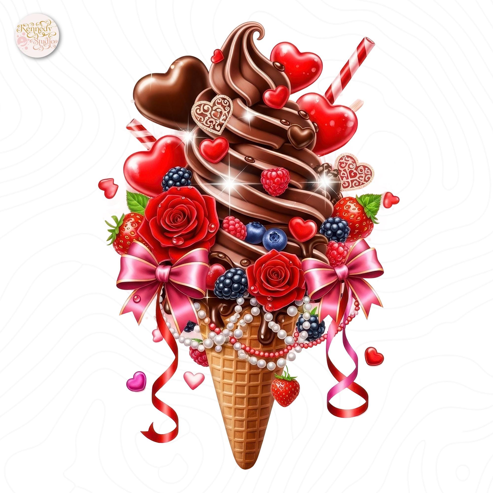 Valentine Love Ice Cream Cone PNG Clipart, Cute Heart Dessert ...