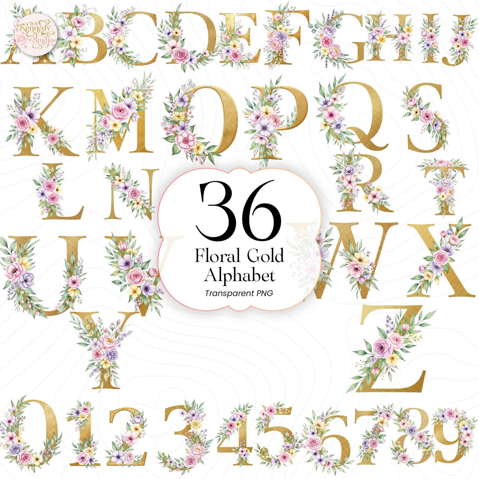 Floral Gold Alphabet PNG Clipart A-Z, Elegant Flower Letters, Wedding ...