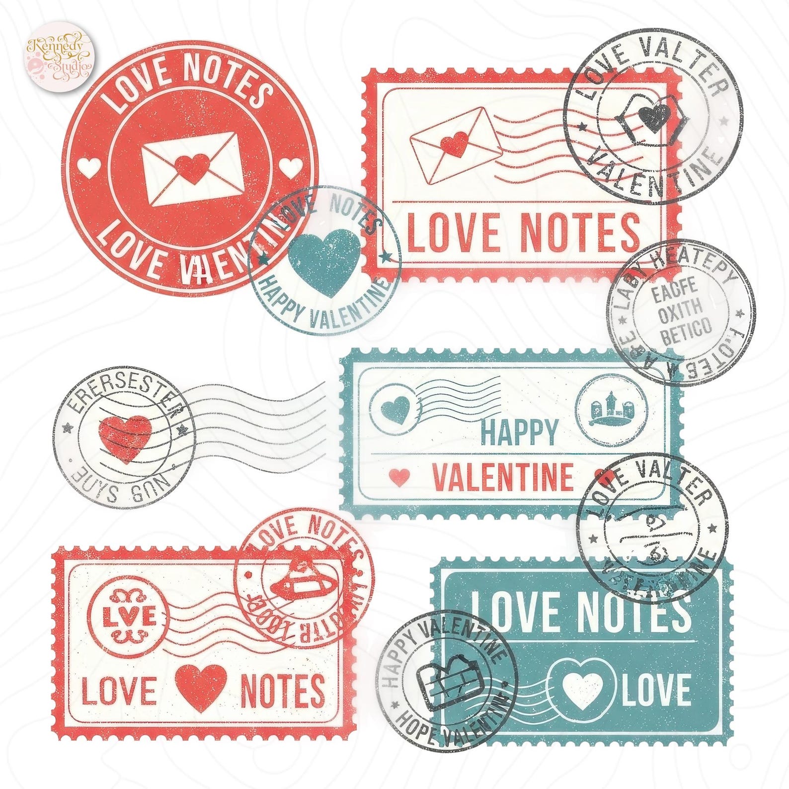 Valentine Postage Stamp PNG Clipart Set Vintage Romantic Love Design ...