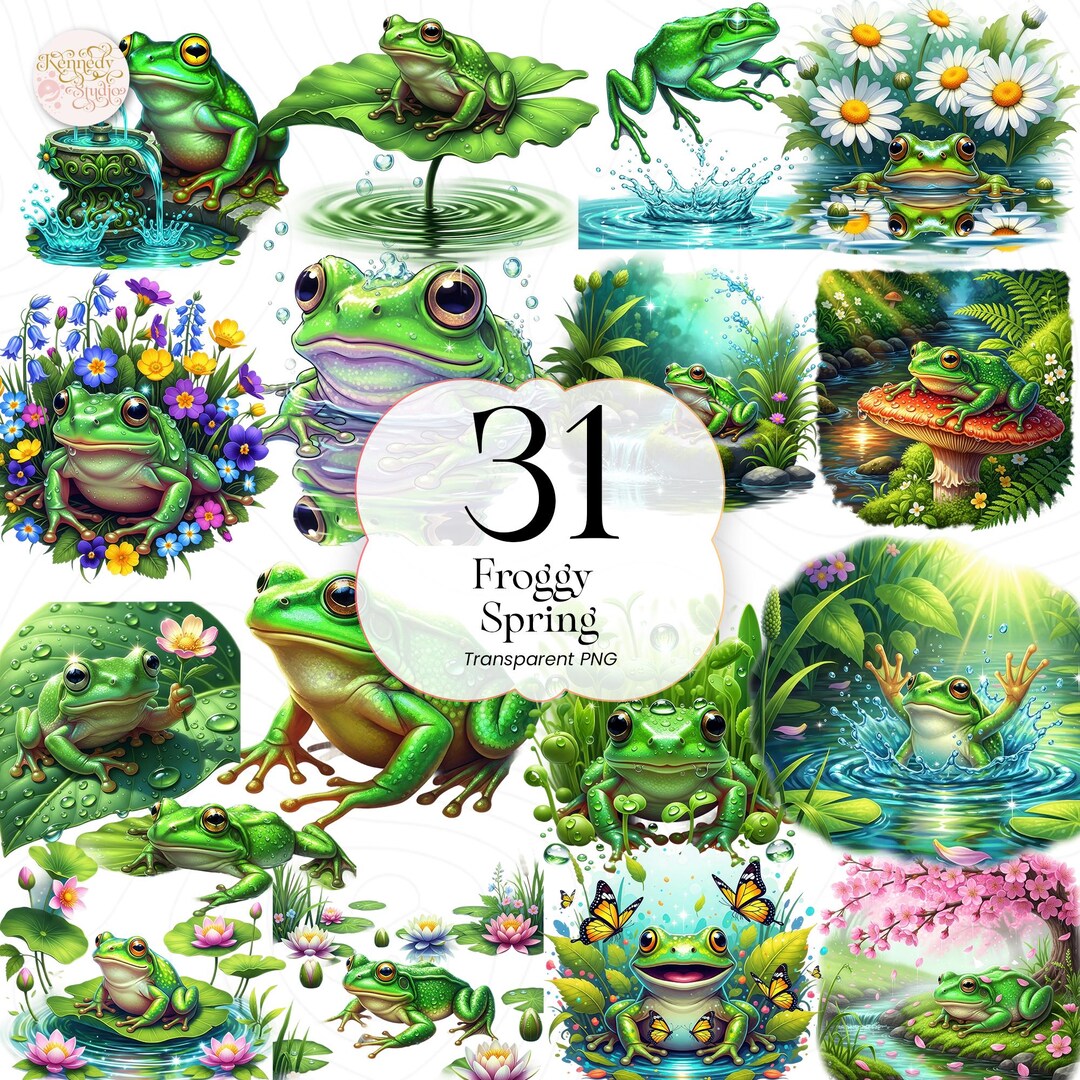 Froggy Spring Clipart PNG Cute Frog Illustration Spring Garden Kids ...