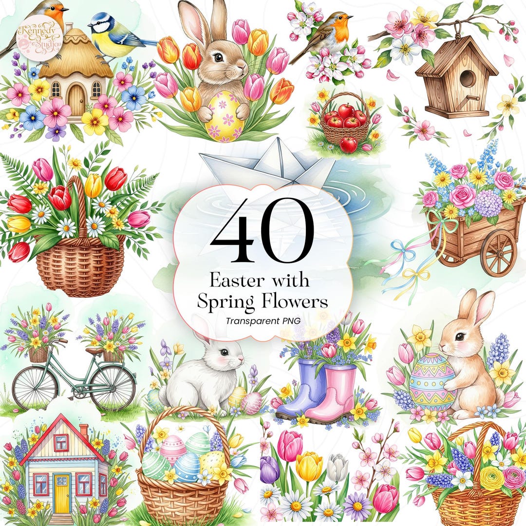 Easter Spring Flowers PNG Clipart Watercolor Floral Illustration Easter ...