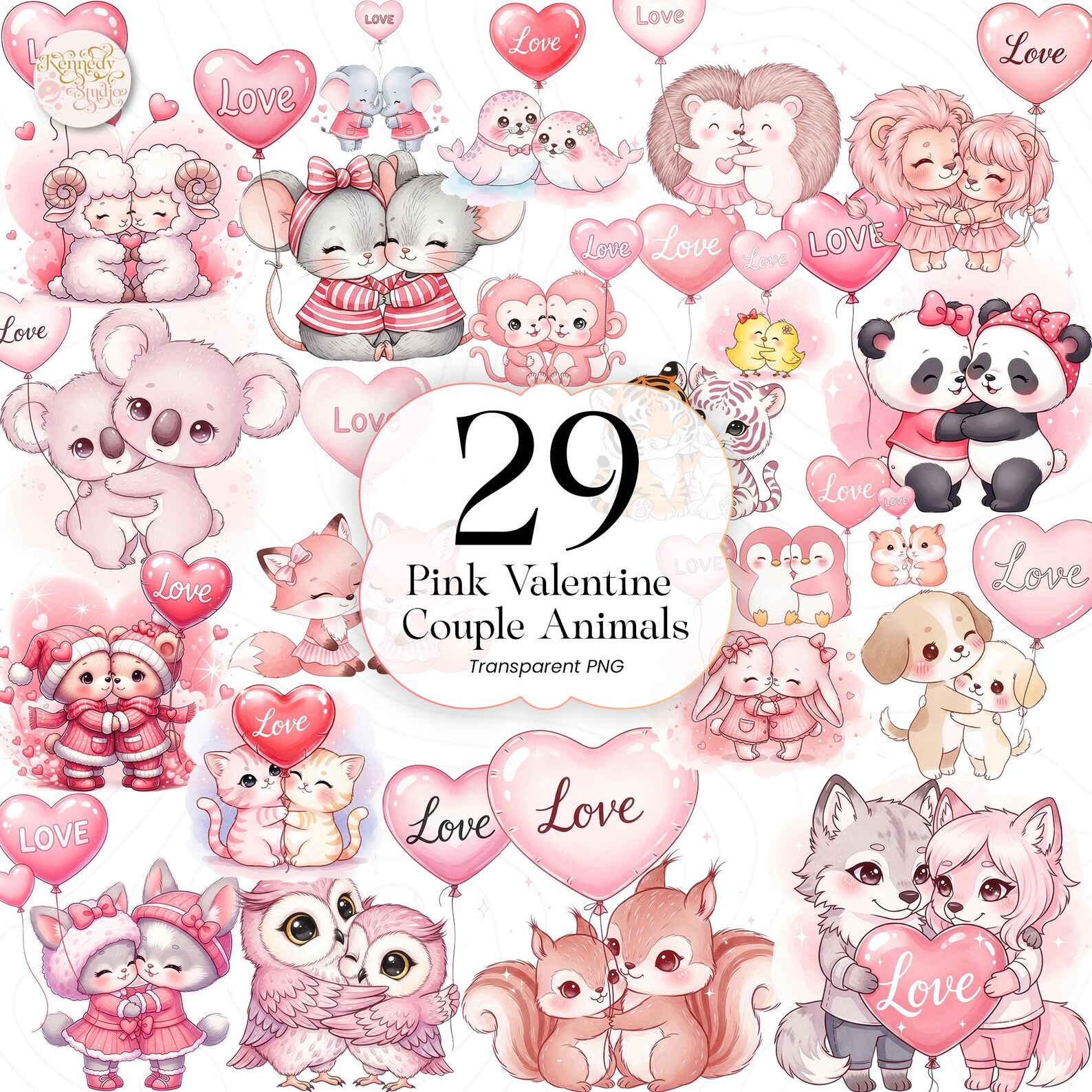Pink Valentine Couple Animals PNG Clipart – Cute Romantic Animal Pairs ...