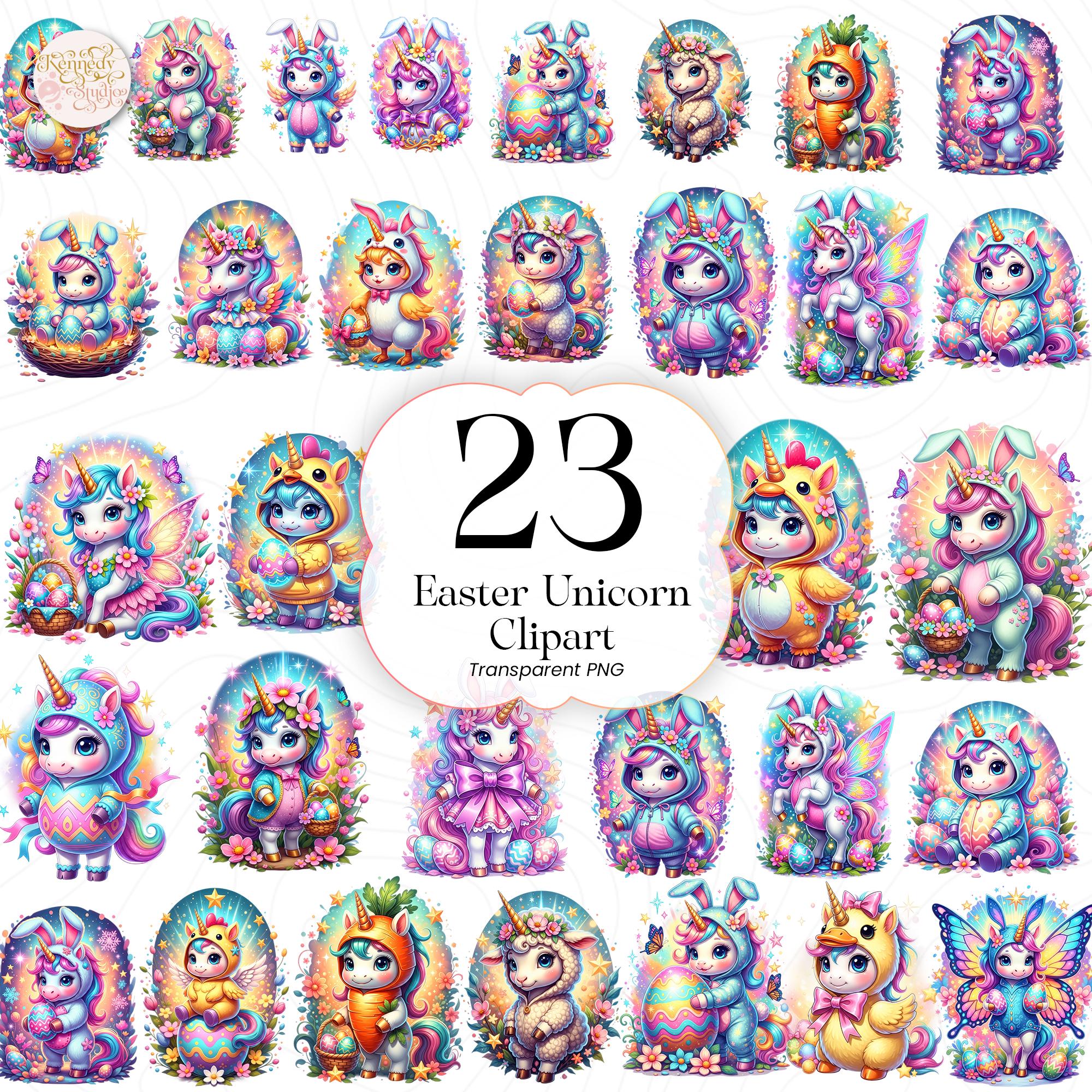 Easter Unicorn Clipart Bundle PNG, Pastel Spring Unicorns, Easter Egg ...