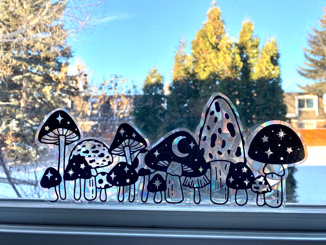 Mushroom Celestial Border Suncatcher - Window Decal, Sticker, Rainbows ...