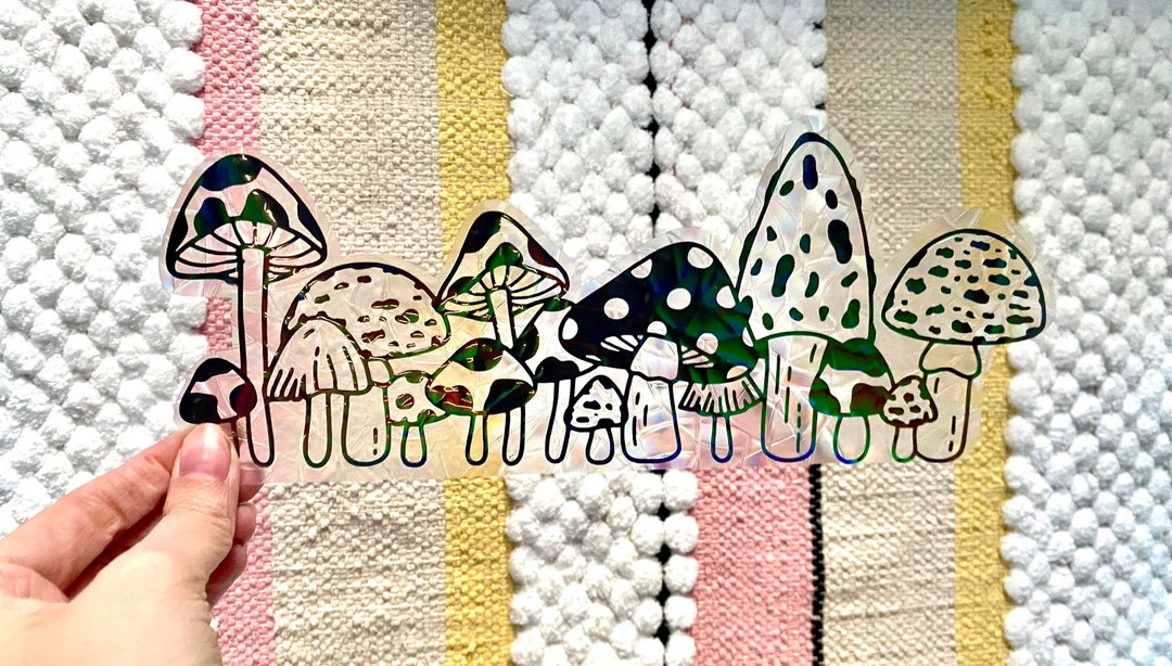 Mushroom Border Suncatcher Window Decal, Sticker, Rainbows, Flowers ...