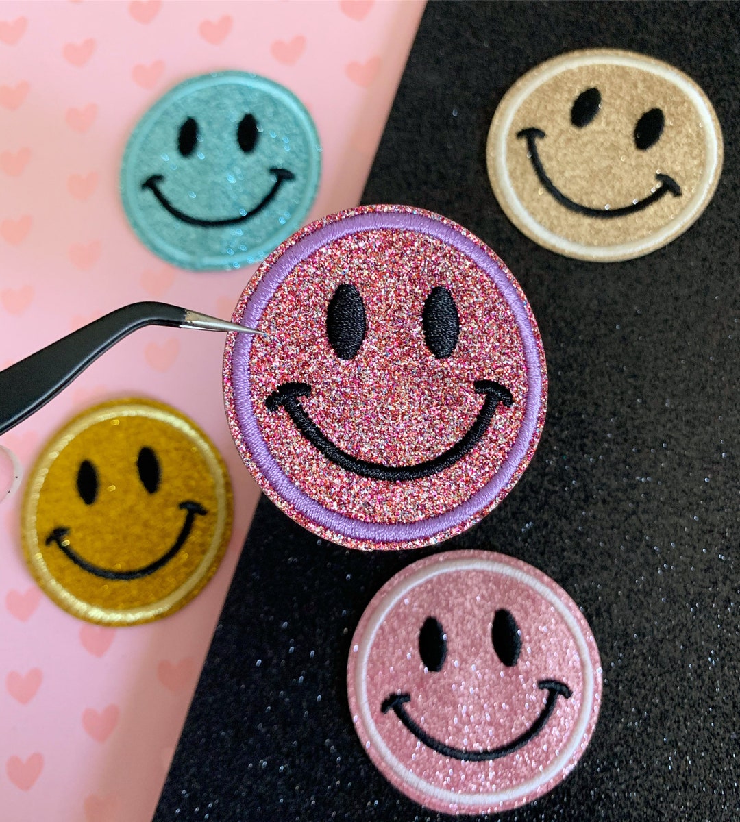 Smiley Glitter Patch Iron On Glittery Have a Nice Day - Etsy