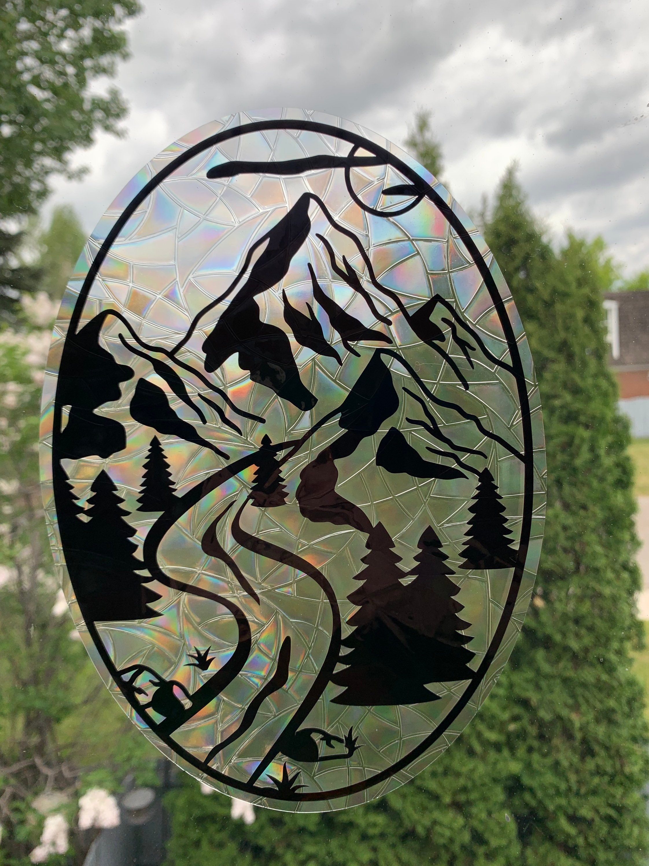 Mountainscape Suncatcher Window decal sticker rainbows | Etsy