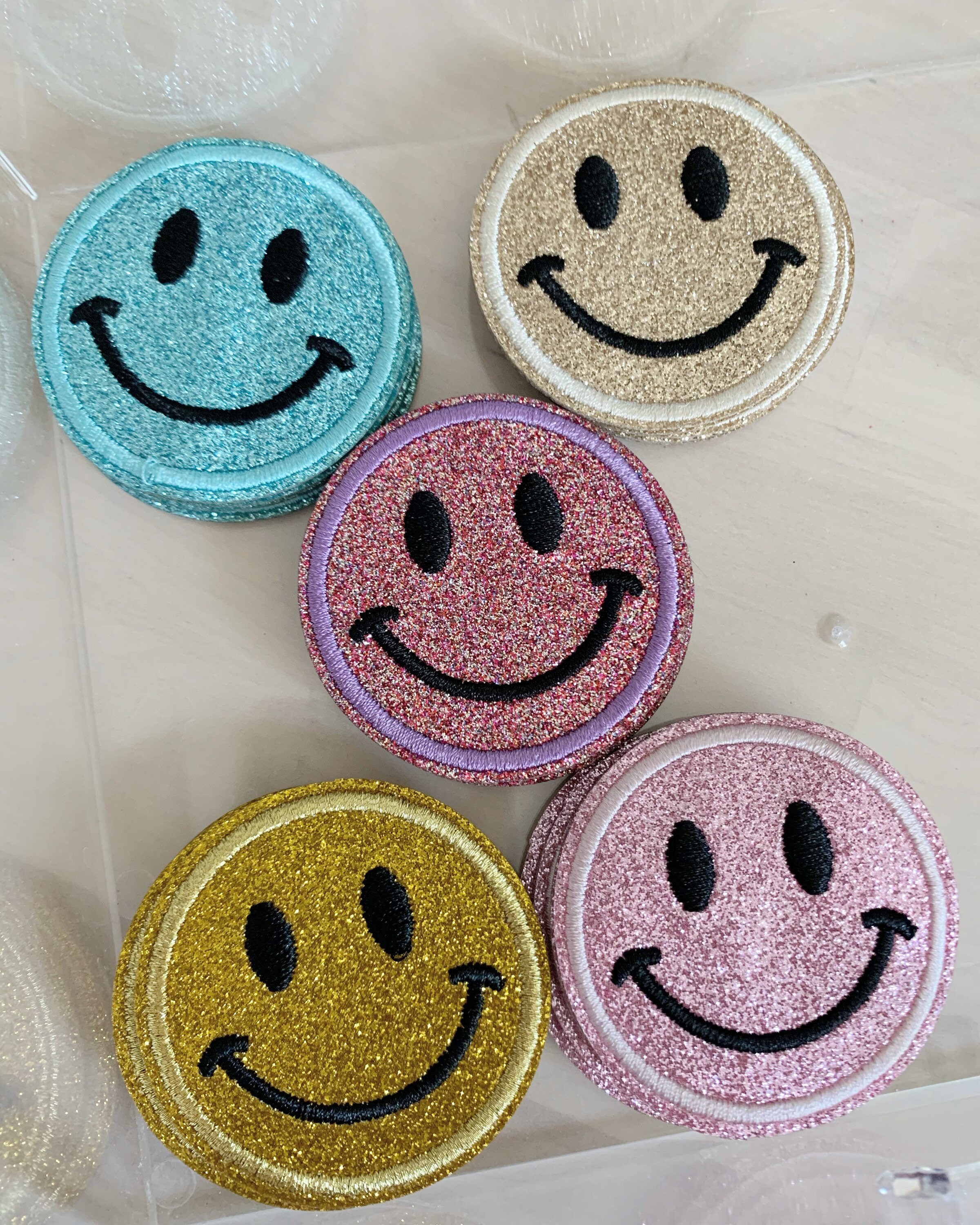 Smiley Glitter Patch Iron On Glittery Have a Nice Day | Etsy
