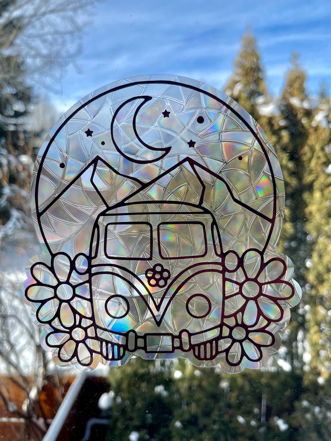 VW Bus Suncatcher - Window Decal, Sticker, Rainbows, Hiking, Camping ...