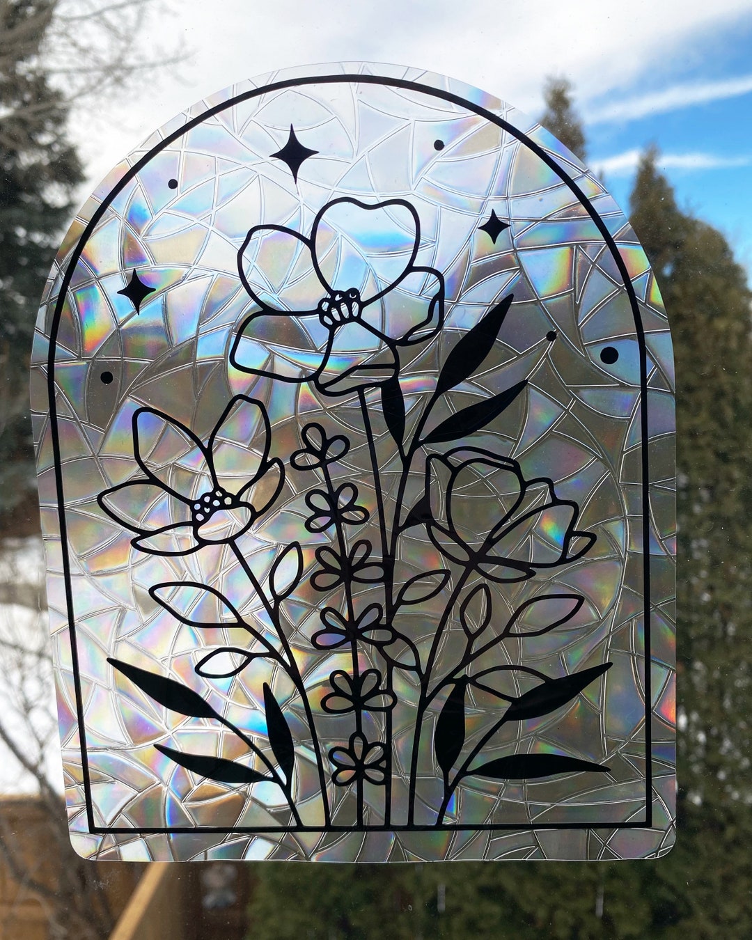 Floral Arch Suncatcher - Window Decal, Sticker, Rainbows, Bouquet ...