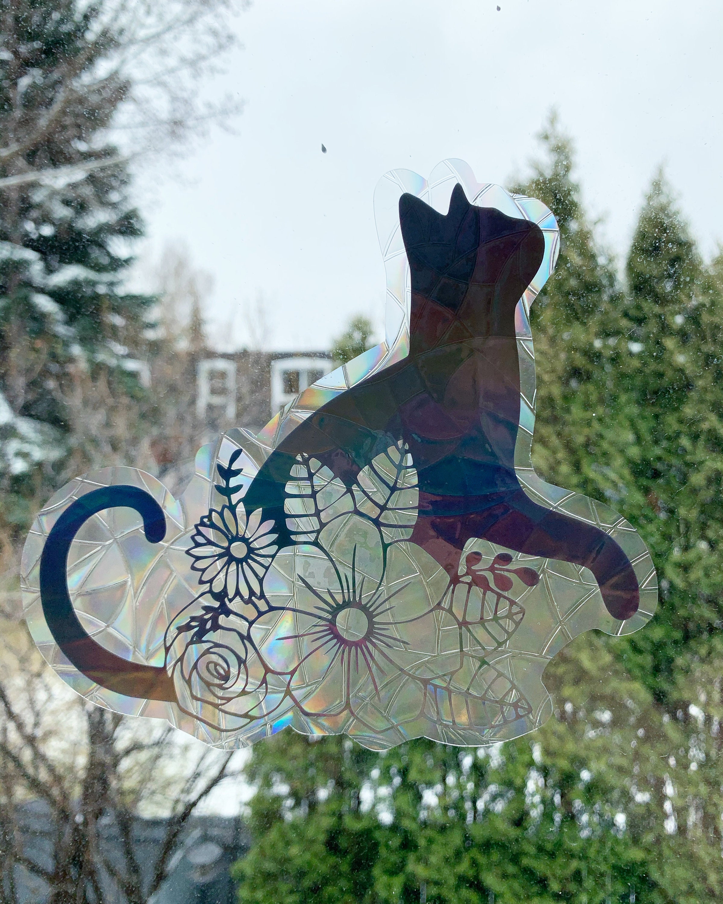 Floral Cat Suncatcher Window Decal Sticker Rainbows Cats - Etsy Canada