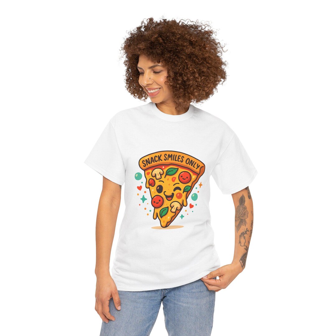 Smiling Pizza Slice Tee: Unisex Heavy Cotton, Foodie Gift - Etsy
