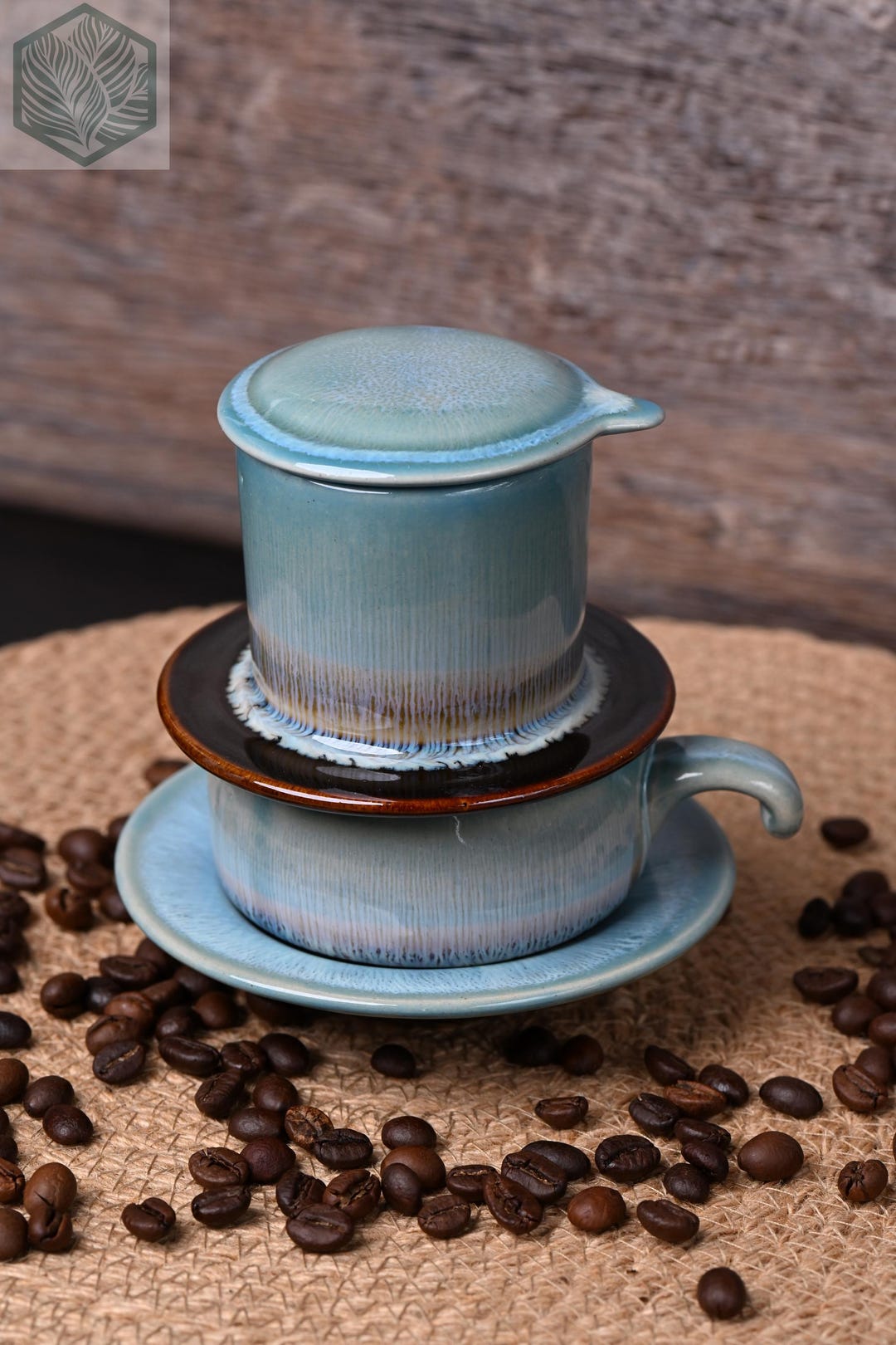 Handmade Frosted Azure Ceramic Coffee Set – Vietnamese Phin Filter ...