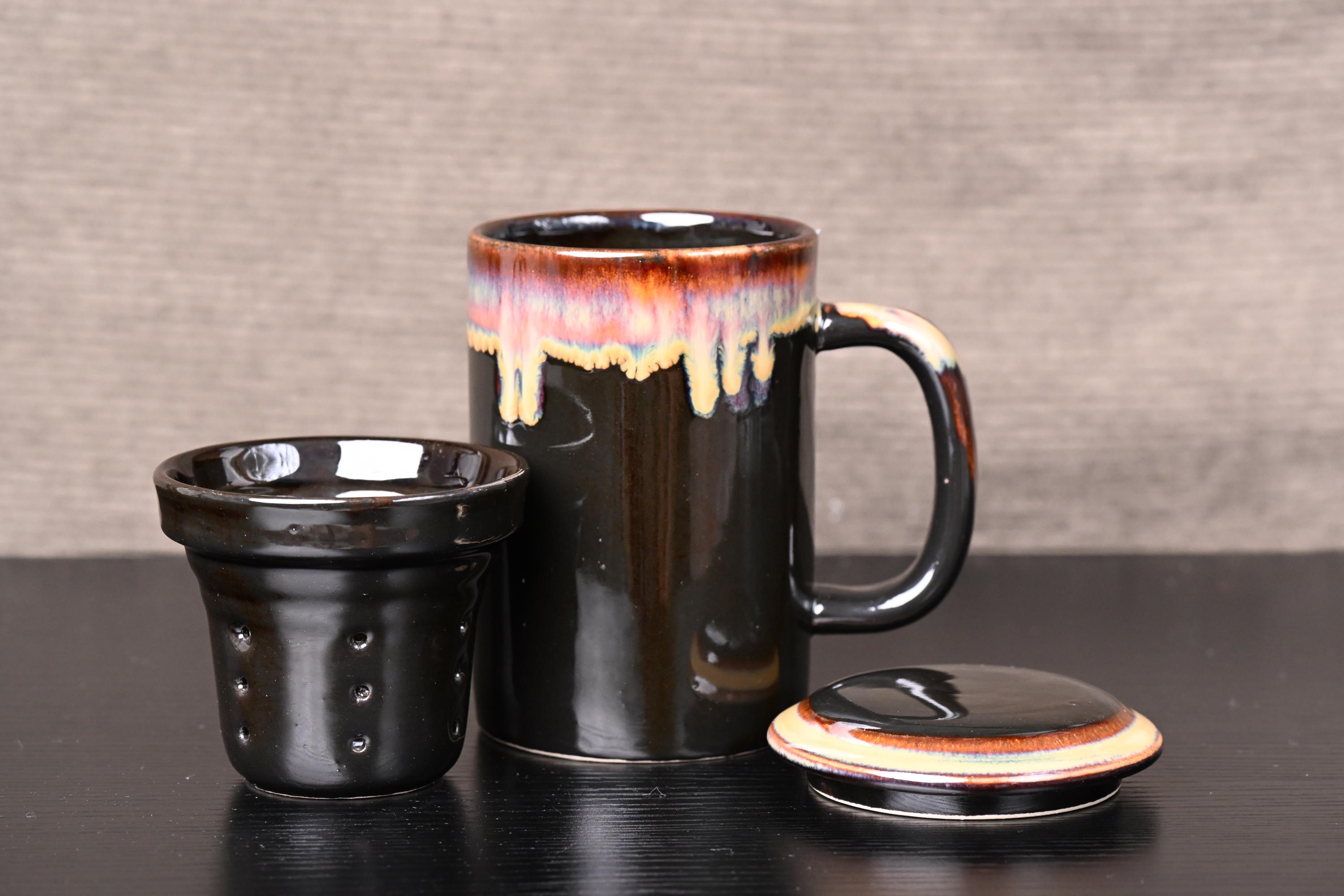 Midnight Ember Premium Glazed Ceramic Tea Mug With Infuser and Lid ...