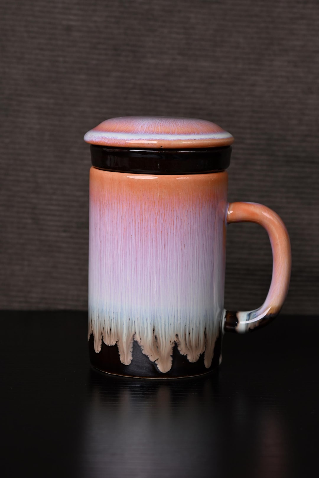 Melting Sunset Premium Glazed Ceramic Tea Mug With Infuser and Lid ...