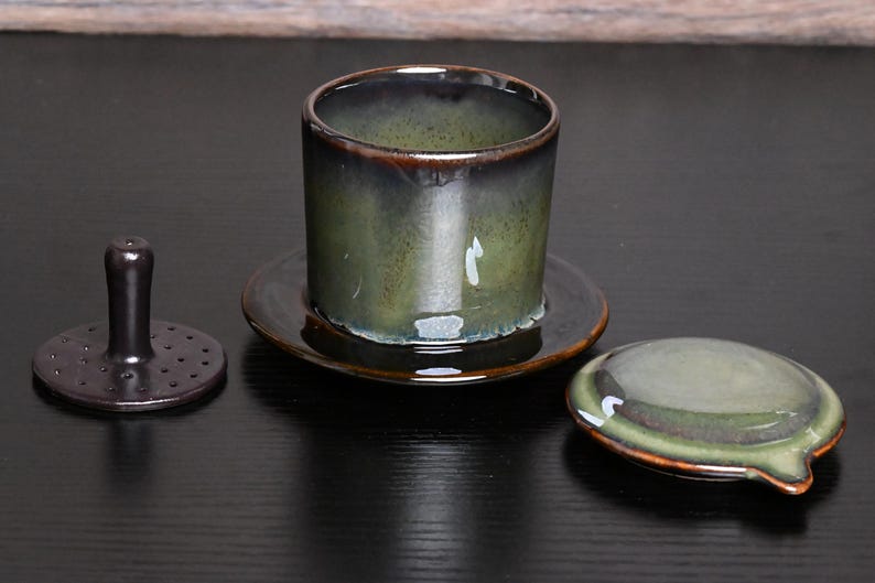 Handmade Emerald Mist Ceramic Coffee Set – Vietnamese Phin Filter & Mug ...