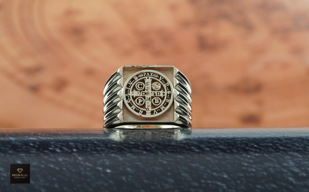 St Benedict Medal Signet Ring: Religious Cross Exorcism Jewelry 925 ...