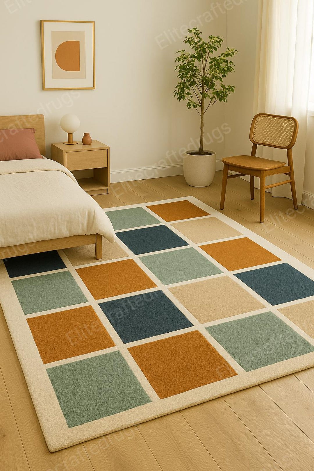 Hand-tufted Wool Rug | Modern Geometric Block Design Area Rug for ...